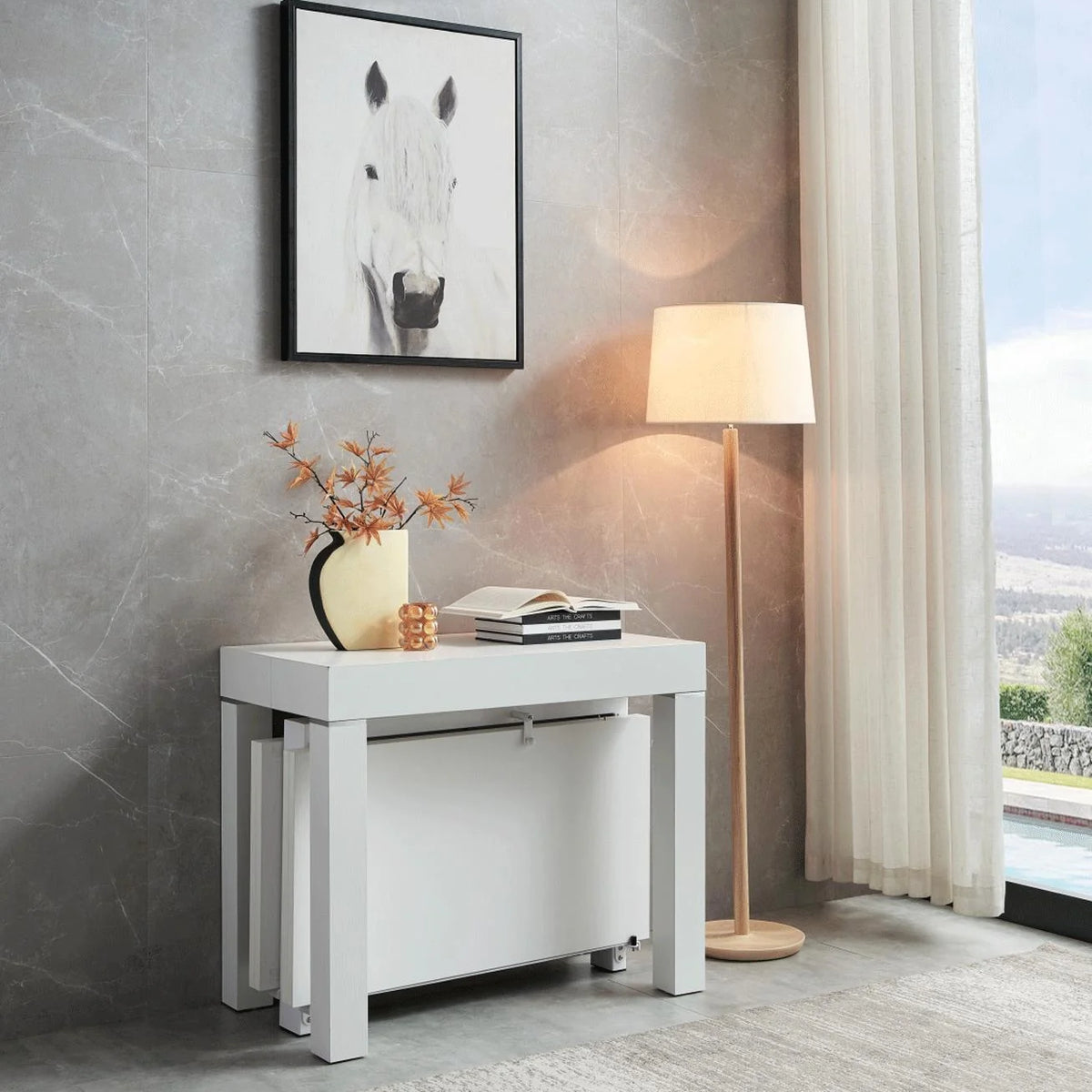 White Transformer Console-to-Dining Table – Italian Modern Expandable ...